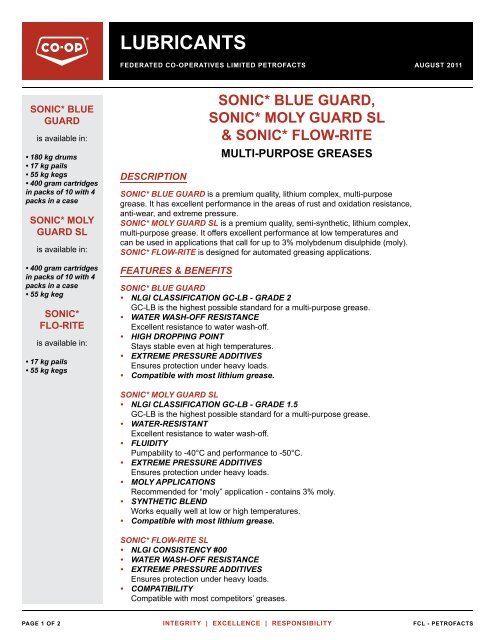 SONIC ® Multi-purpose Greases - Co-op Connection