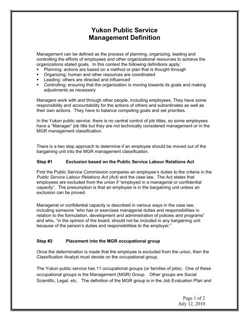 Management Definition - Public Service Commission
