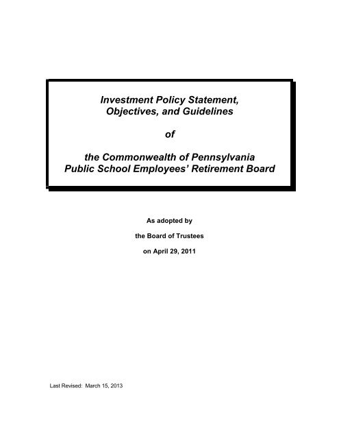 investment policy statement, objectives, and guidelines - PSERs