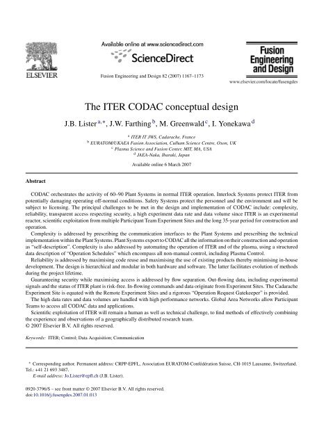 The ITER CODAC conceptual design - Plasma Science and Fusion ...