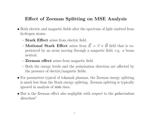 Memo 42: effect of Zeeman splitting on MSE analysis