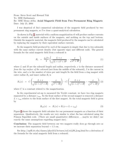 Axial magnetic field from two permanent ring magnets