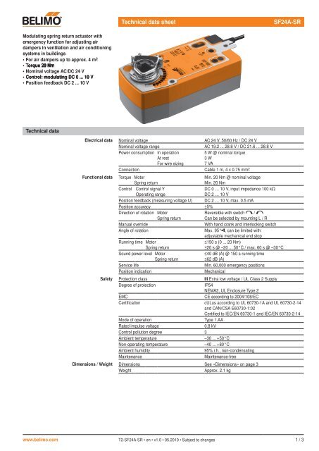 Technical data sheet SF24A-SR - Betec Controls