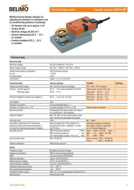 Technical Data Sheet SF24A-SR Betec Controls, 40% OFF