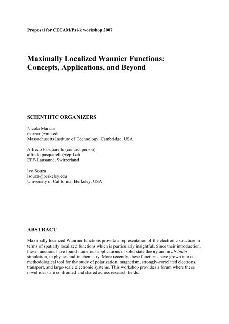 Maximally Localized Wannier Functions: Concepts ... - Psi-k