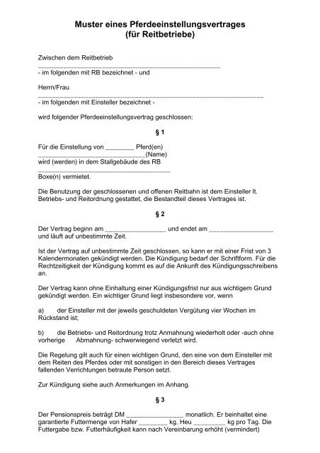 Pferdeeinstellvertrag