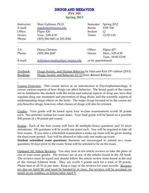 Sample syllabus - University of Miami, Psychology