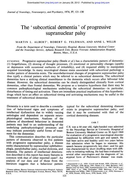 The 'subcortical dementia' of progressive supranuclear palsy