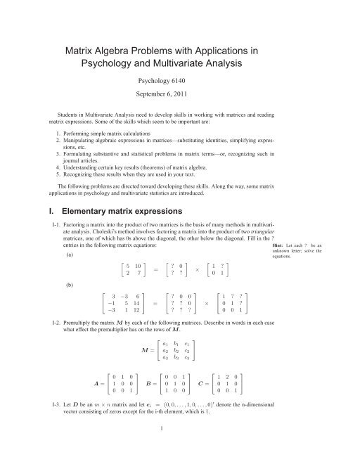 Matrix Algebra Problems with Applications