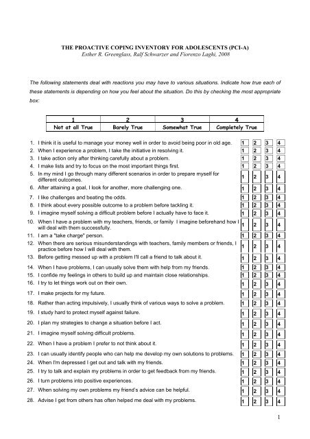 THE PROACTIVE COPING INVENTORY FOR ADOLESCENTS (PCI-A)
