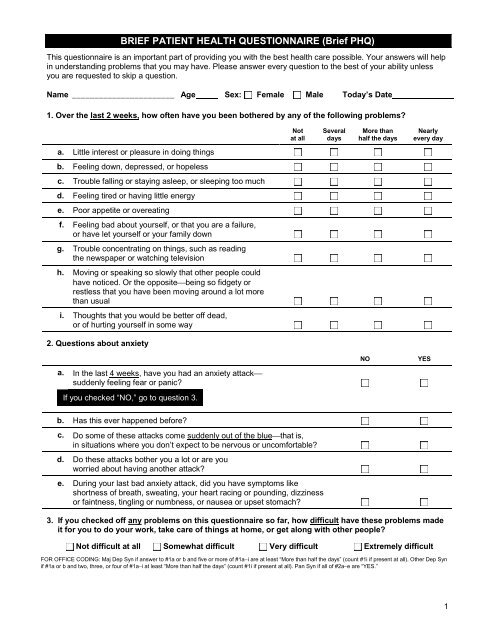 Brief PHQ - Psycho-oncology (UK) Information and Help