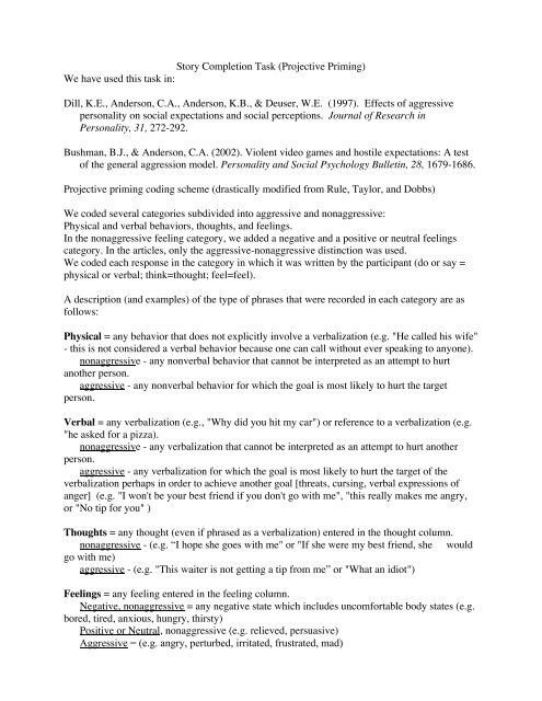 Story Completion Task (Projective Priming) We have used this task ...