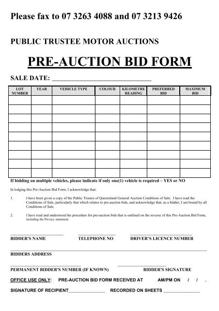 pre-auction bid form information for bidders procedures for dealing ...