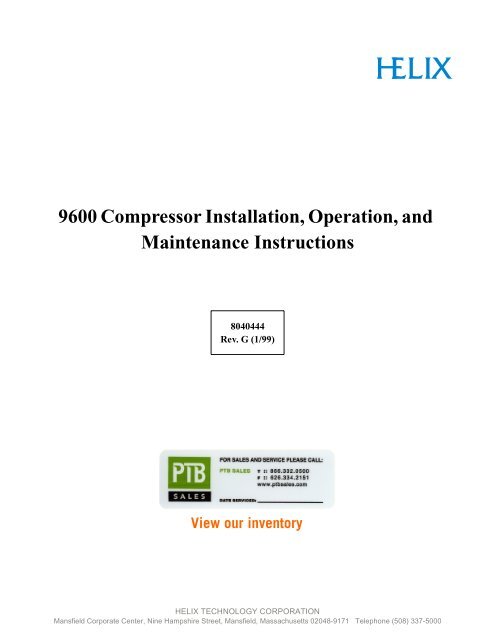 9600 Compressor Installation, Operation, and ... - PTB Sales