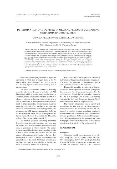 determination of impurities in medical products containing metformin ...