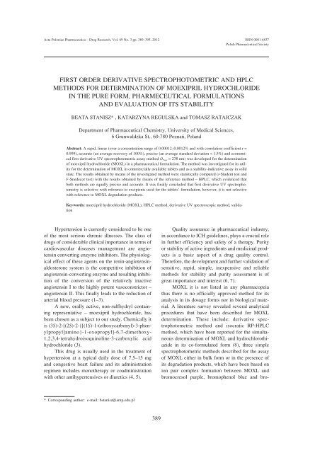 First Order Derivative Spectrophotometric And Hplc Methods For