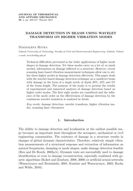 DAMAGE DETECTION IN BEAMS USING WAVELET TRANSFORM ...