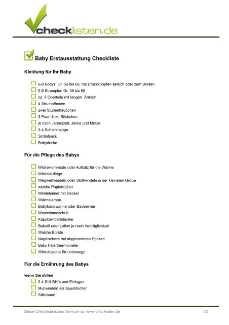 Baby Erstausstattung Checkliste Baby Erstausstattung Checkliste