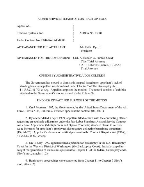 ARMED SERVICES BOARD OF CONTRACT APPEALS ... - PubKLaw