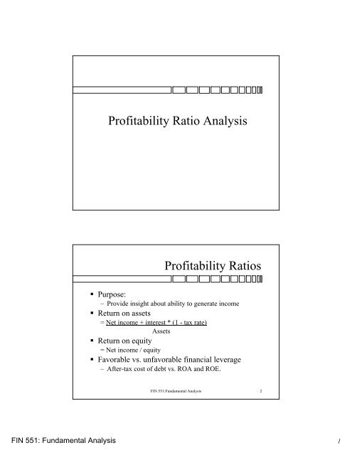 Profitability Ratio Analysis Profitability Ratios