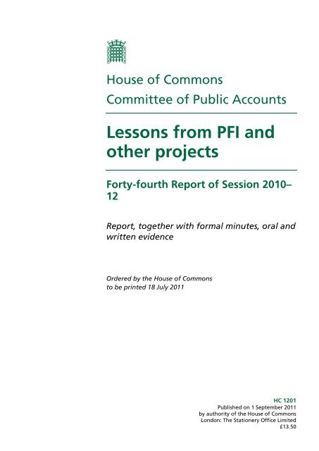 Lessons from PFI and other projects - United Kingdom Parliament