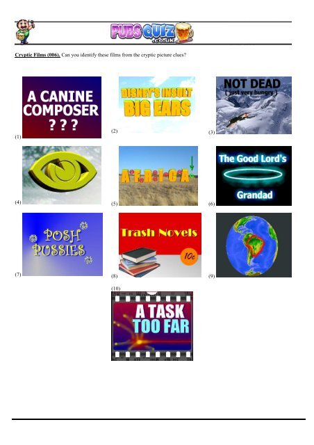 Cryptic Films (006). Can you identify these films from the ... - Pubs Quiz