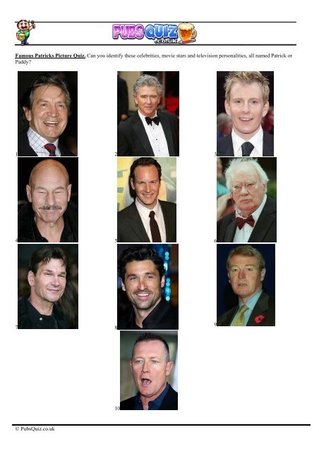 Ã Â© PubsQuiz.co.uk Famous Patricks Picture Quiz. Can you identify ...
