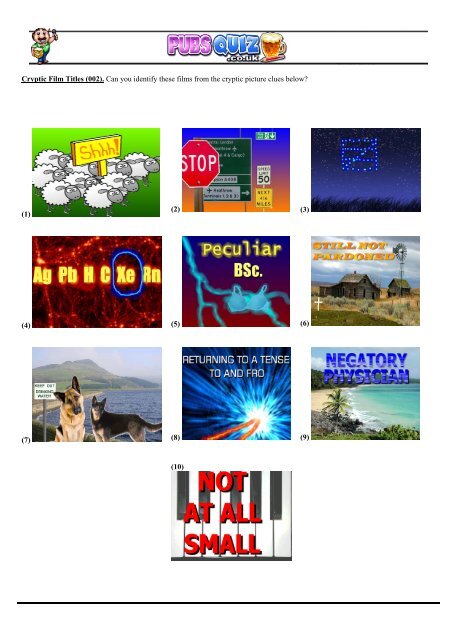 Cryptic Film Titles (002). Can you identify these films ... - Pubs Quiz
