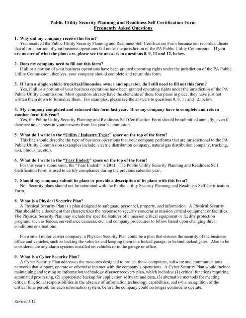 Public Utility Security Planning and Readiness Self Certification ...