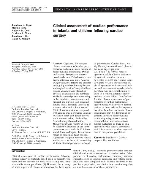 Clinical assessment of cardiac performance in infants and children ...
