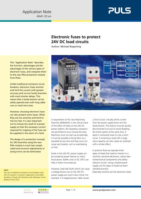 Application Note Electronic fuses to protect 24V DC load circuits