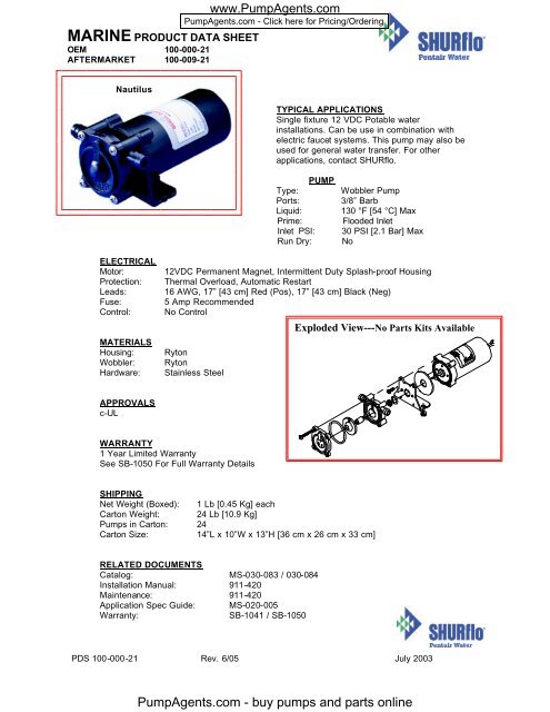 Shurflo Pumps 100-000-21 Pump - Pump Agents