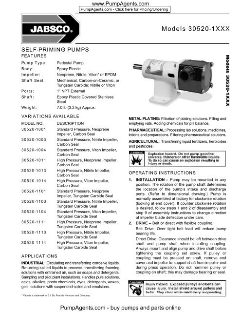 Product Data Sheet (Performance & Dimensions) - Pump Agents