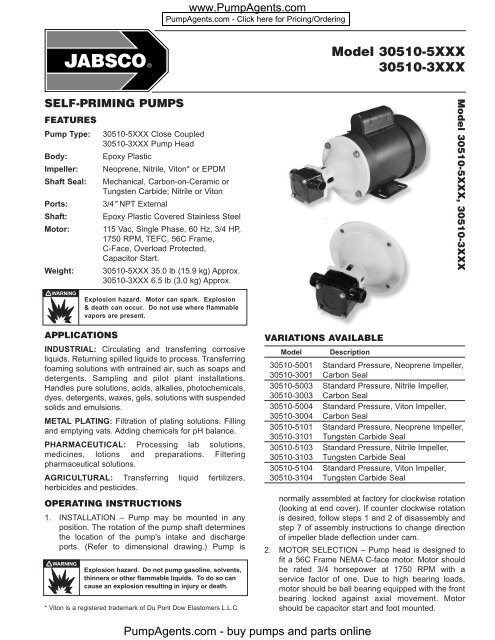 Product Data Sheet (Performance & Dimensions) - Pump Agents