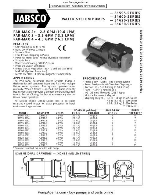 Product Data Sheet (Performance & Dimensions) - Pump Agents