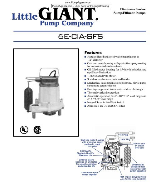 Little Giant Pump 6E-CIA-SFS Pumps - PumpAgents.com