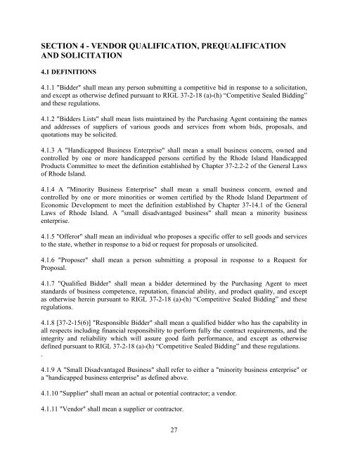 section 4 - vendor qualification, prequalification and solicitation