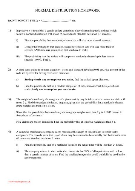 NORMAL DISTRIBUTION HOMEWORK