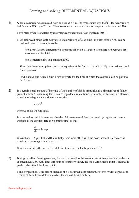 Forming and solving DIFFERENTIAL EQUATIONS