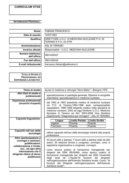 Curriculum - ASL Teramo