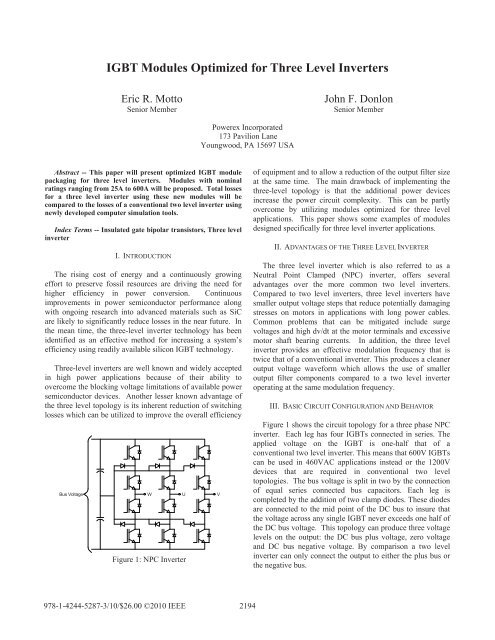 IGBT Modules Optimized for Three Level Inverters - IEEE Xplore