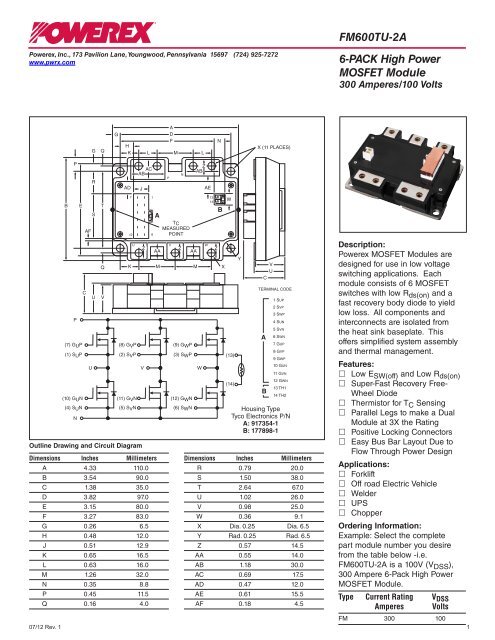 6-Pack High Power MOSFET Module FM600TU-2A - Powerex