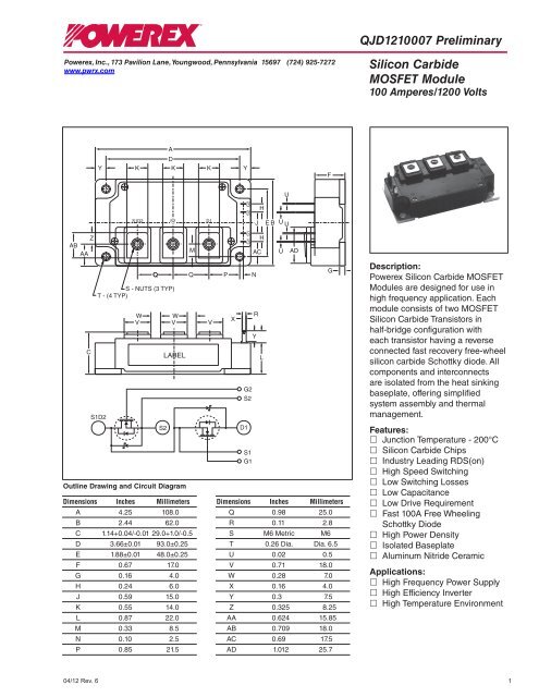 SiC Modules â Powerex â QJD1210007 Silicon Carbon MOSFET ...
