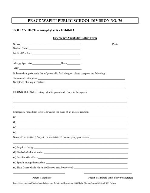 Emergency Anaphylaxis Alert Form - Peace Wapiti Public School ...