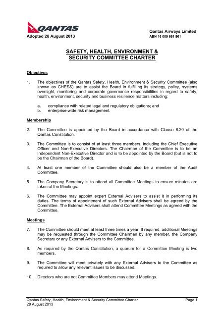Safety, Health, Environment & Security Committee Charter - Qantas