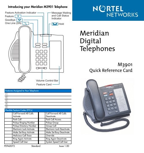 Meridian Digital Telephones M3901 Quick Reference Card