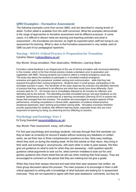 Examples Of Formative Assessment At QMU Queen Margaret 