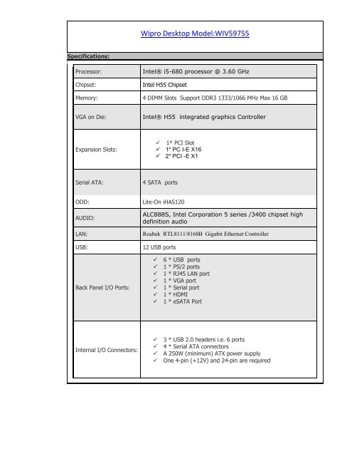Wipro Desktop Model:wiv59755