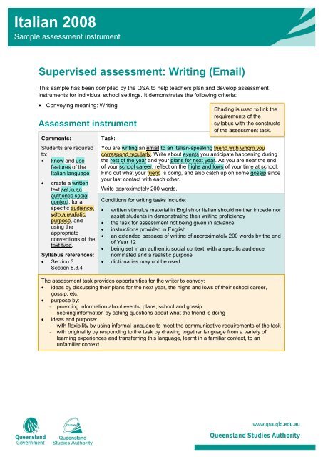 Supervised assessment: Writing (Email)