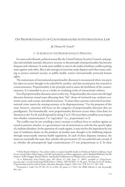 On Proportionality of Countermeasures in International Law
